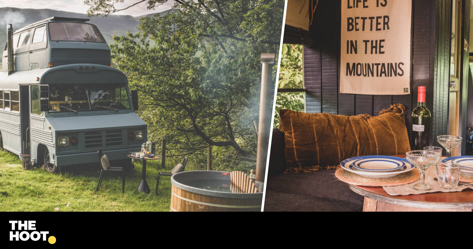 This staycation is made from an VW campervan and school bus